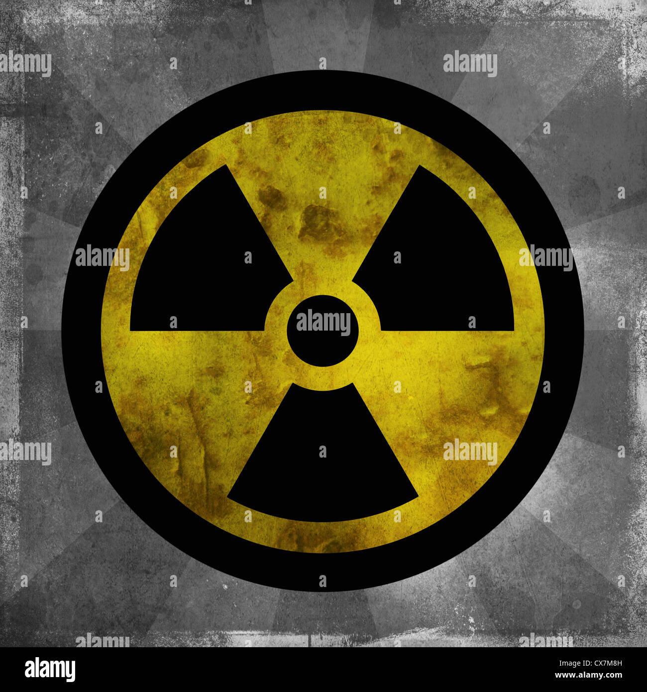 Nuclear sign with dark sun rays emanating from the symbol Stock Photo ...