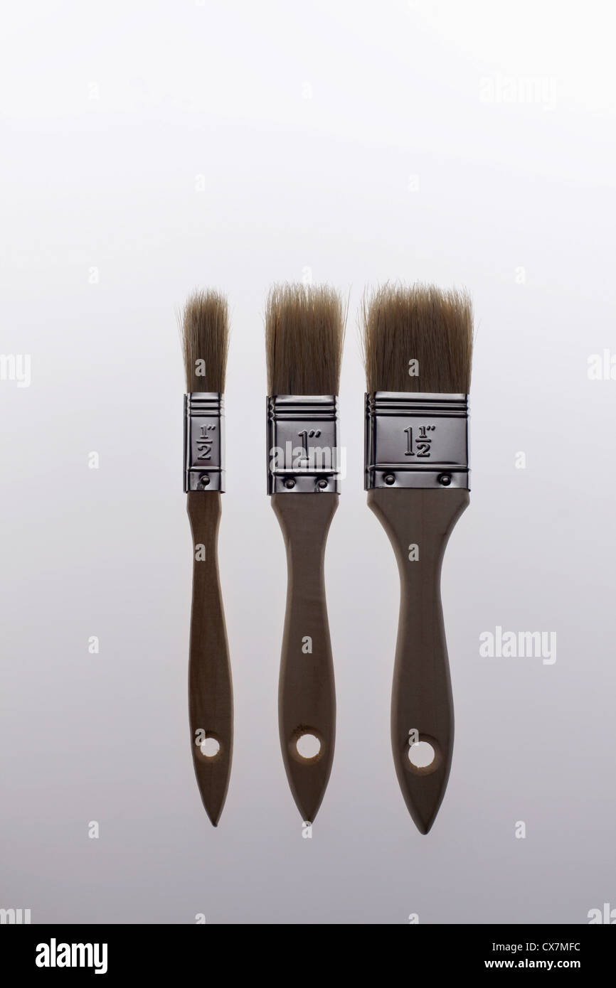Three various sized house painting brushes in a row Stock Photo - Alamy