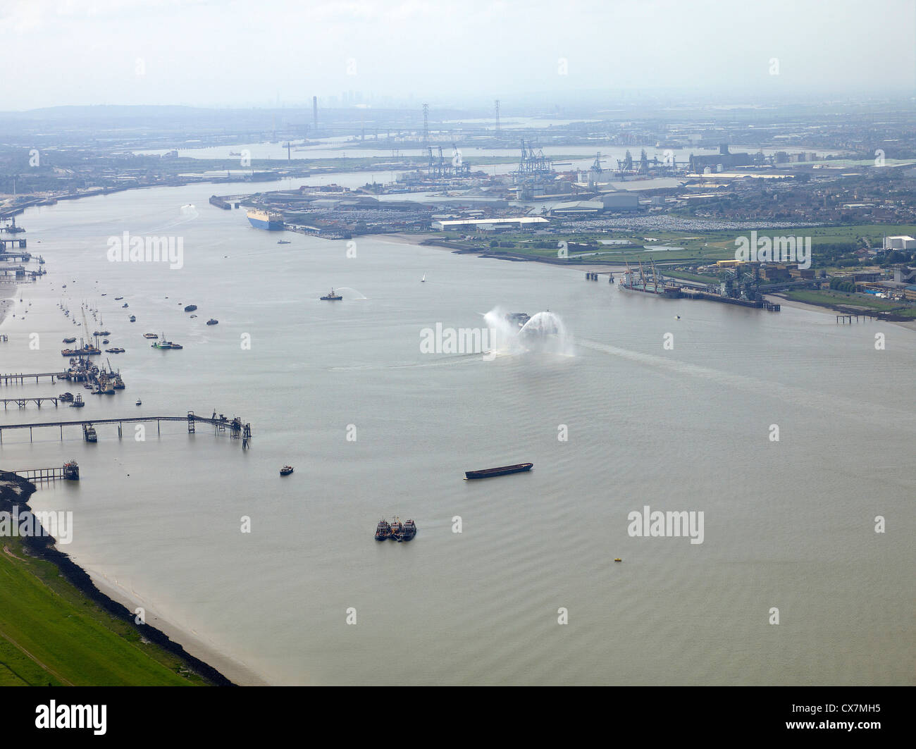 Shipping and Fire Boat on the River Thames Estuary down stream from ...