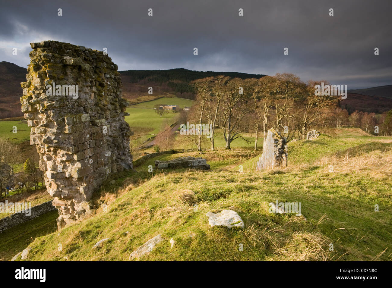 The ruins of the medieval Harbottle Castle in Northumberland National ...