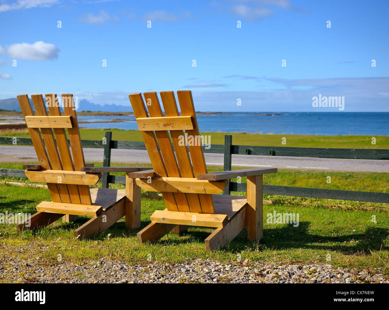 Chairs set on the beach overlooking the ocean Stock Photo - Alamy