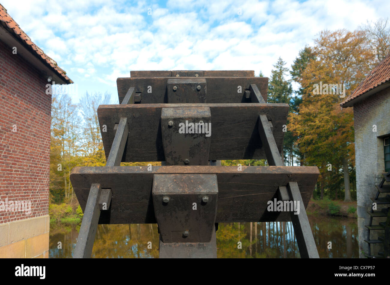 closeup of a wheel of an old water powered sawmill in the Netherlands ...