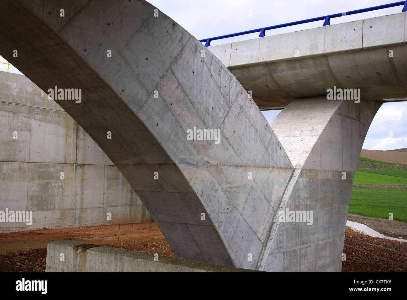 Curved concrete structure supporting a motorway bridge in Spain Stock ...