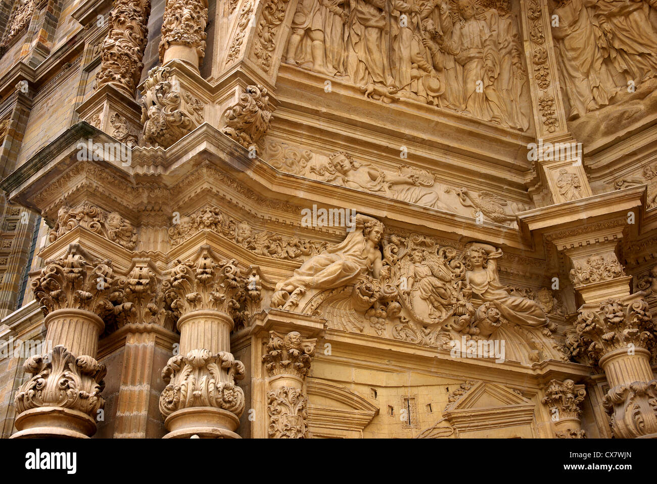Stonework detail on the Iglesia de Santa Maria Cathedral in Astorga ...