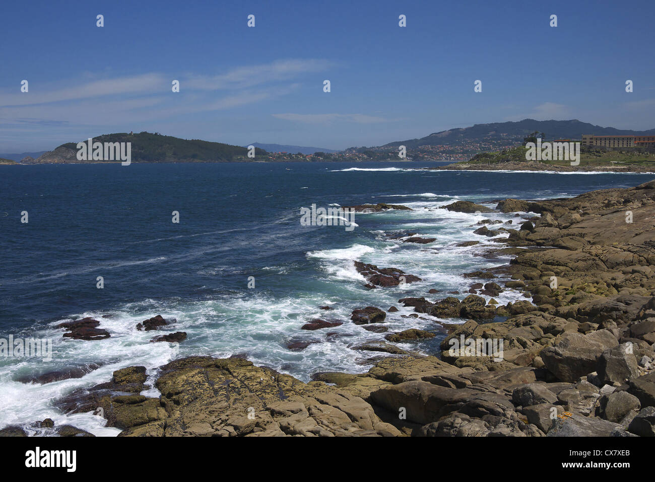 Coastal scene, Baiona in Galicia, Spain Stock Photo - Alamy