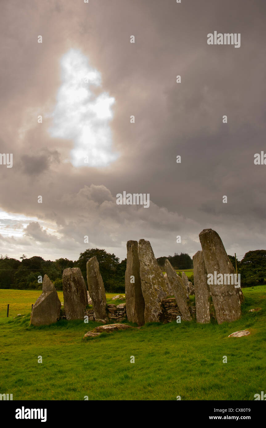 Standing stones at the entrance to Cairn 1 at Cairn Holy Chambered ...