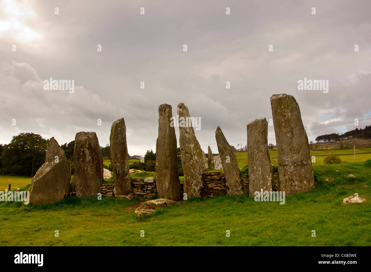 Standing stones at the entrance to Cairn 1 at Cairn Holy Chambered ...