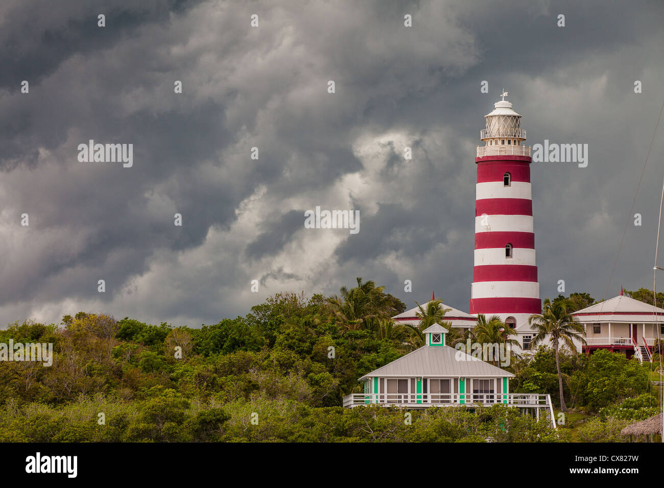 Hope Town lighthouse and harbor Elbow Cay Abacos, Bahamas Stock Photo ...