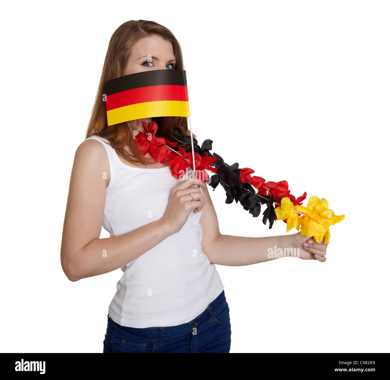 Woman shows German Flag Stock Photo - Alamy