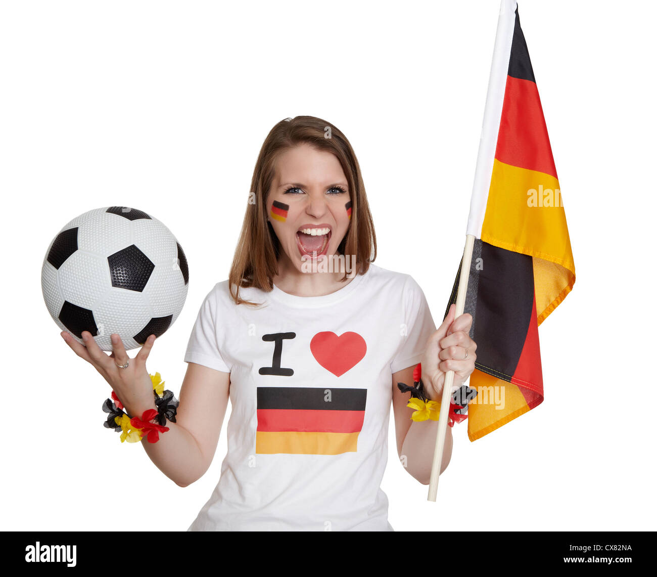 Woman screams with german Flag and Football Stock Photo - Alamy