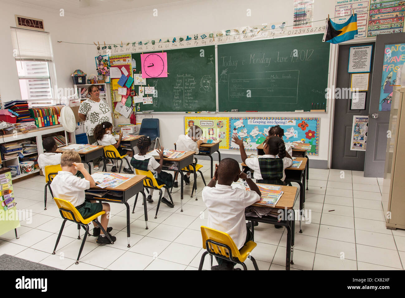 Bahamian school children in New Plymouth on Green Turtle Cay, Bahamas ...