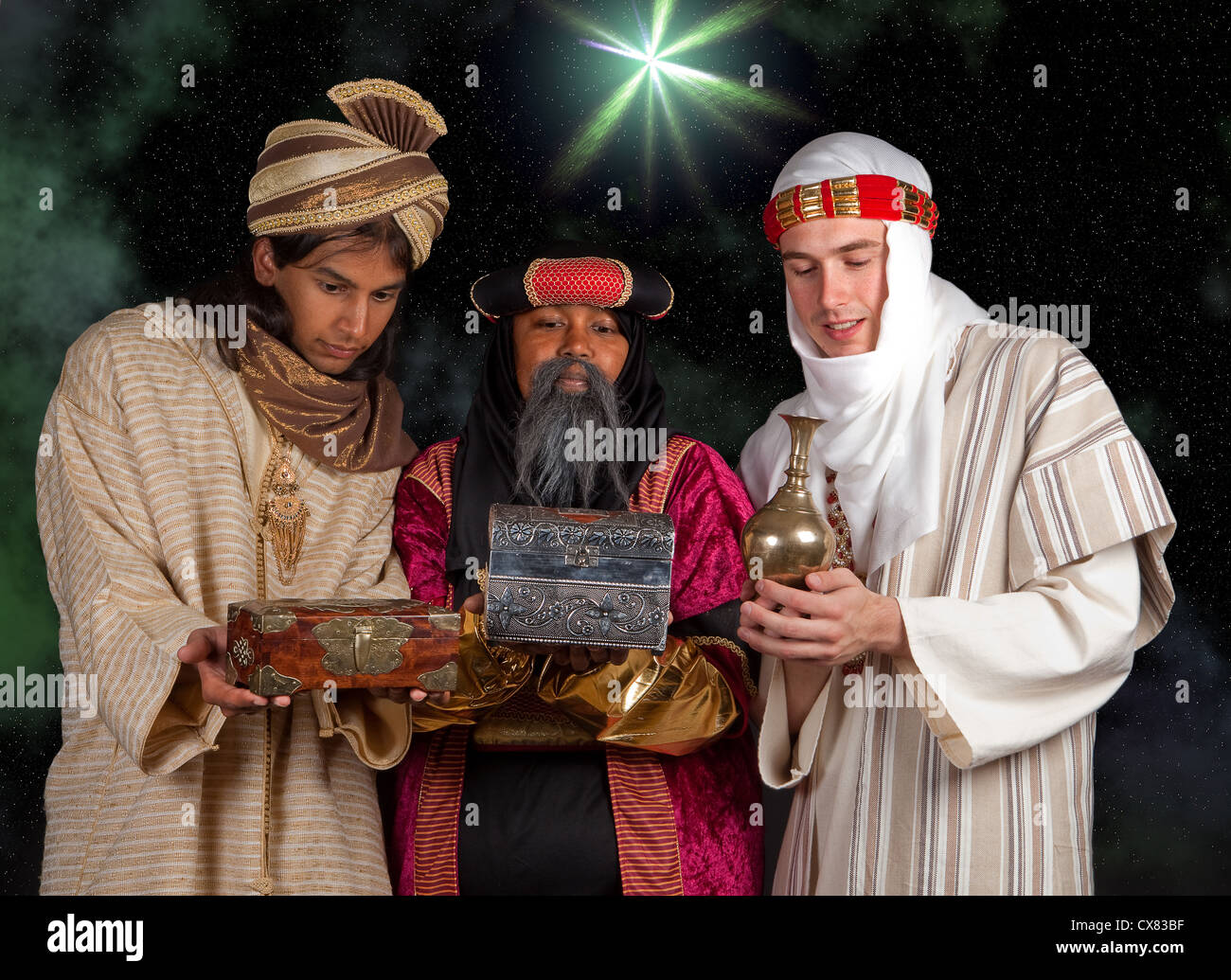 Wisemen Caspar Melchior and Balthasar and their gifts for Jesus Stock ...