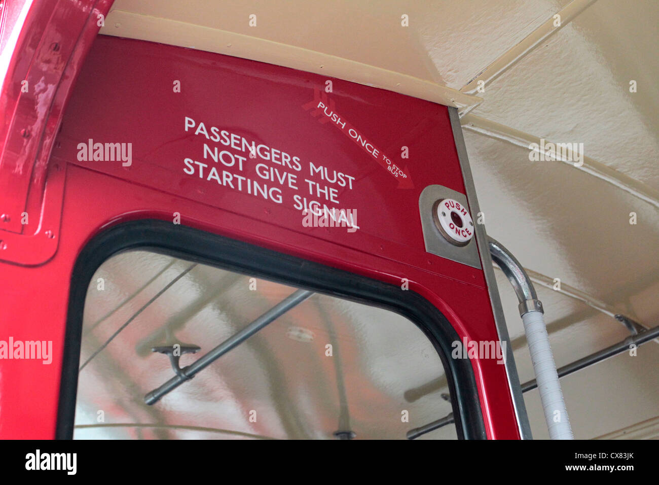 Passenger stop bell on a London Routemaster rear-entry red bus at ...