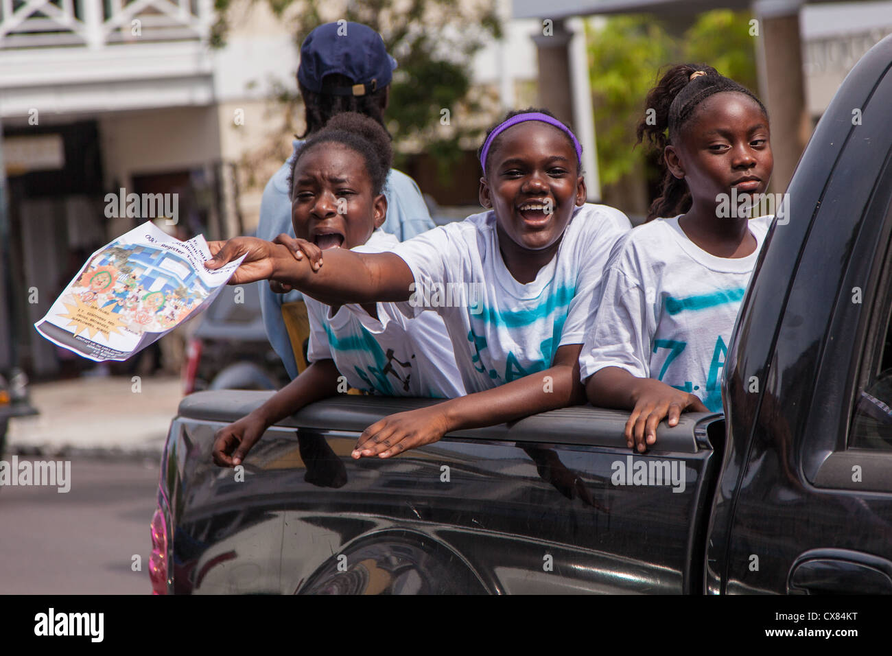 Young Bahamian girls celebrate graduation in Nassau , Bahamas Stock ...