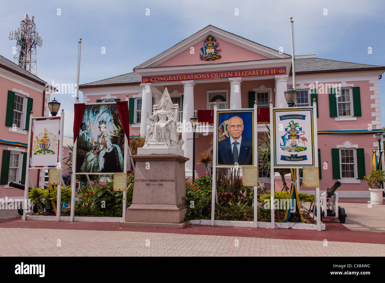Pink Senate Building in Parliament Square decorated for the Queen's ...