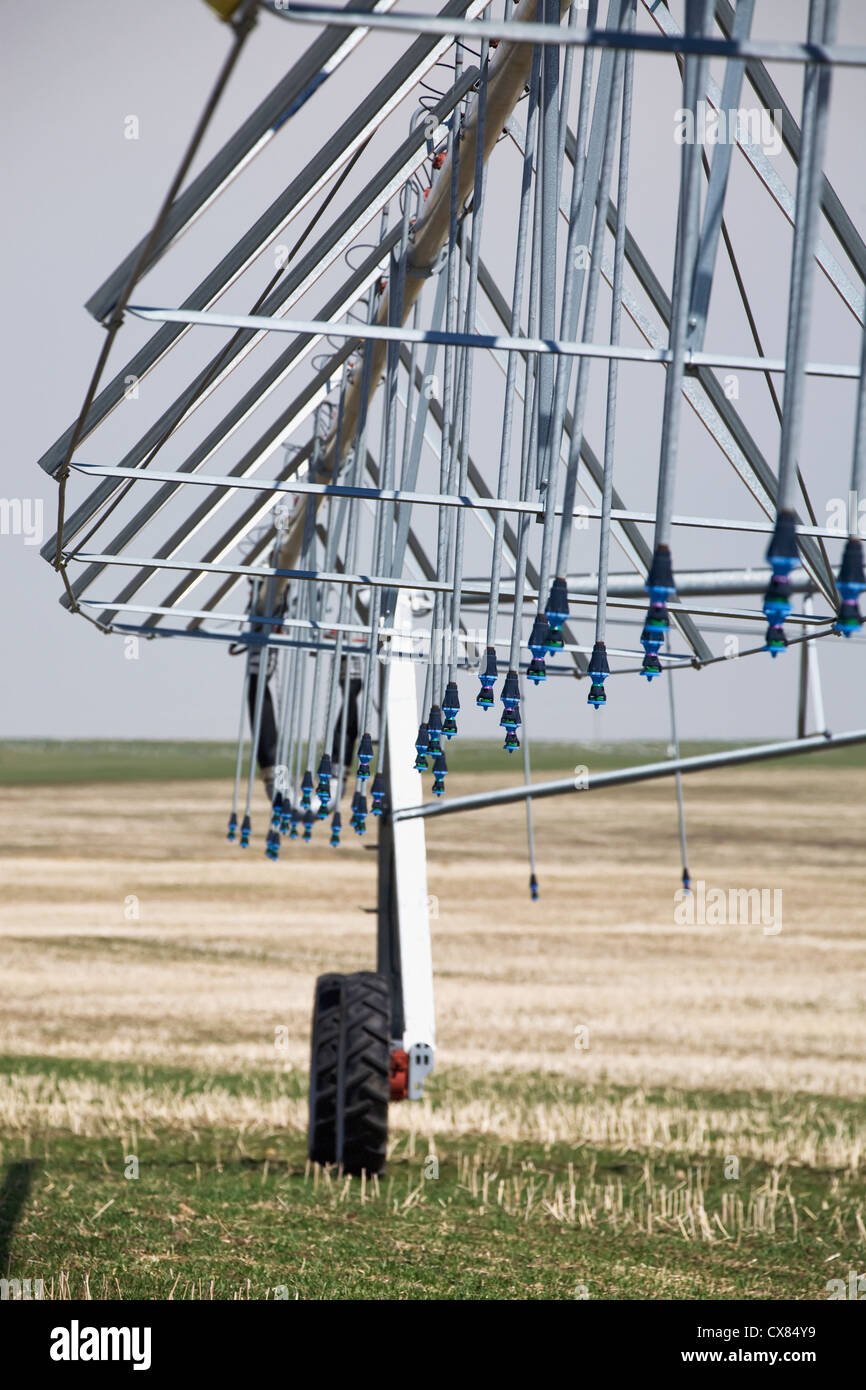 Close Up Of An Irrigation System In Field With Blue Sky; Alberta ...