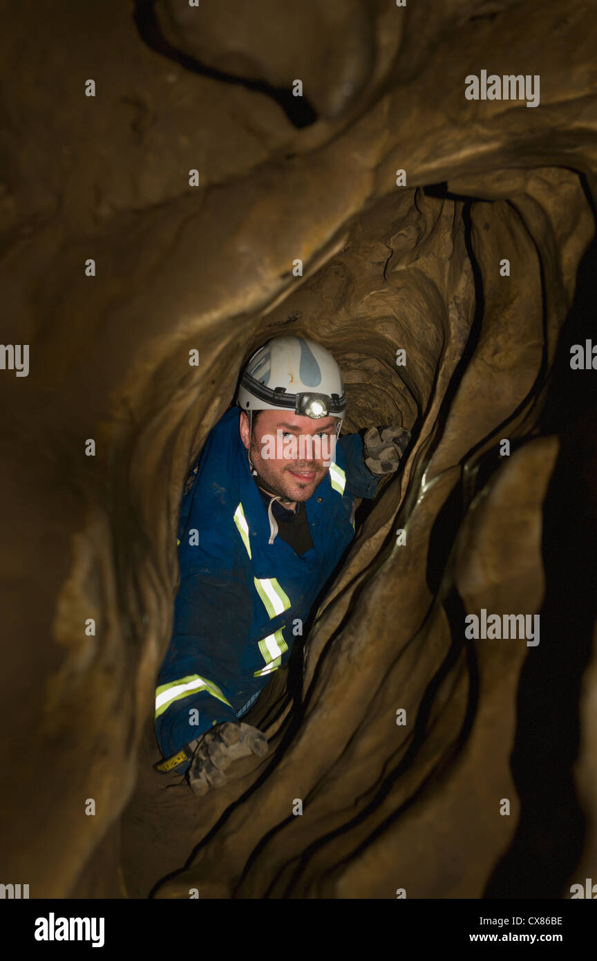 Caving In The Rocky Mountains; Canmore, Alberta, Canada Stock Photo - Alamy