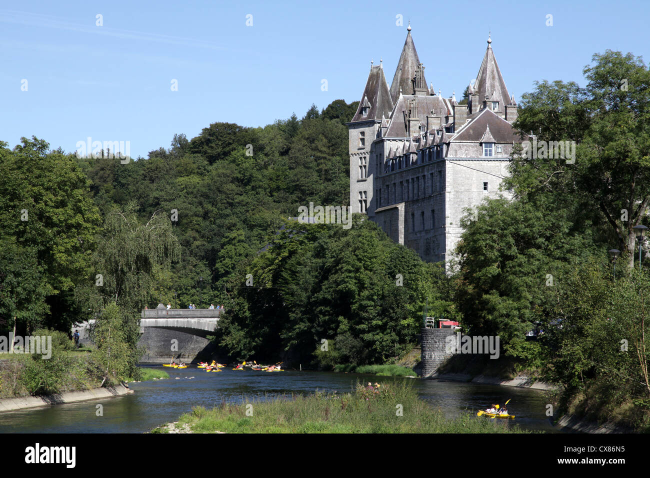 kayaking in Durbuy village ,Belgium,Castle Stock Photo - Alamy