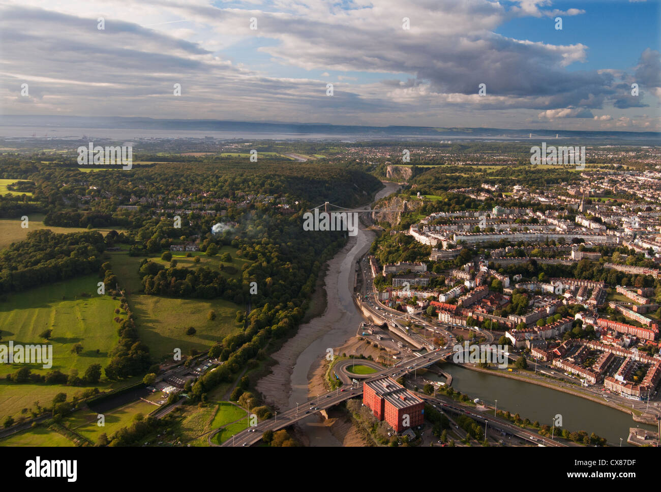 Aerial view towards the Clifton Suspension Bridge and the Bristol ...