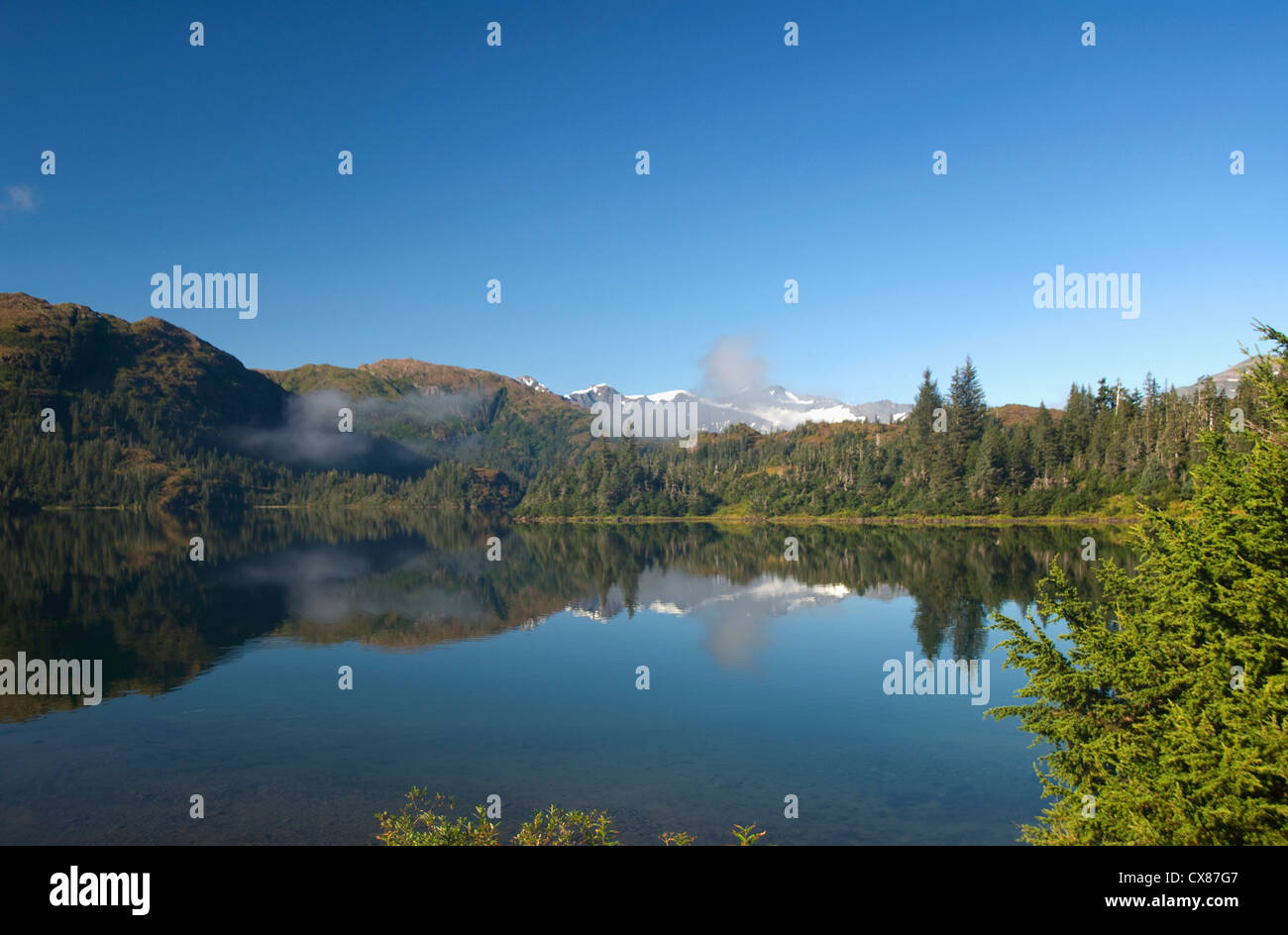 Shrode Lake With Low Lying Fog; Prince William Sound, Alaska, United ...