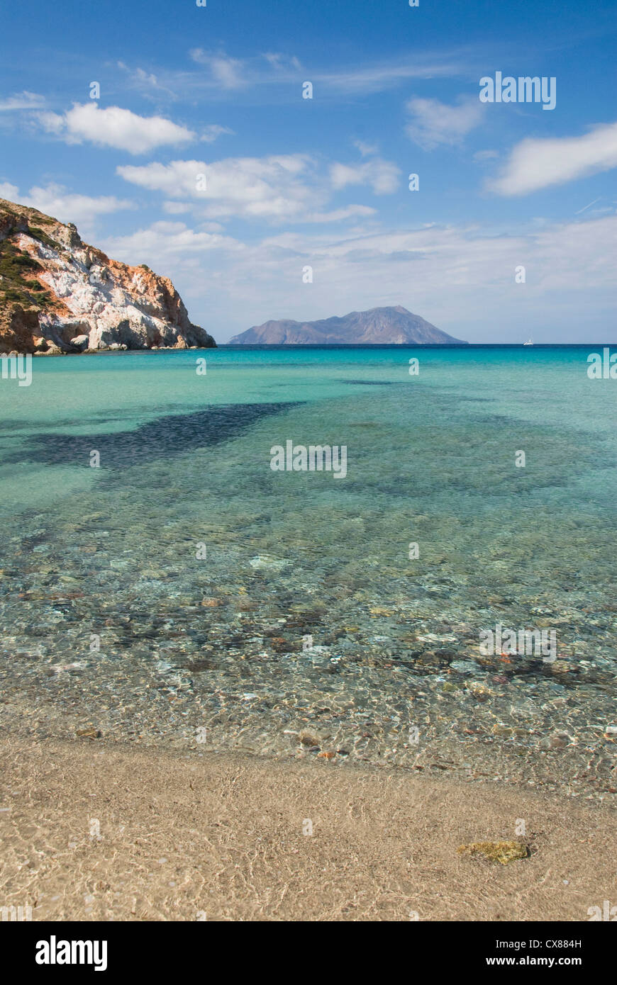 The Beach And Coastline Of The Bay; Plathiena, Island Of Milos, Greece ...