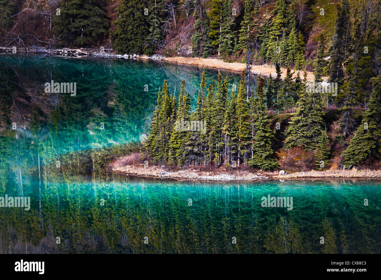 Glassy Turquoise Emerald Lake; Carcross, Yukon, Canada Stock Photo - Alamy