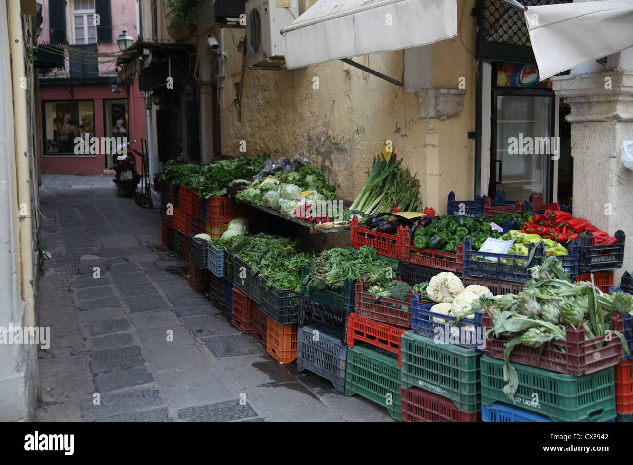 Grocery in the Old Town of Corfu, Unesco Heritage Site Stock Photo - Alamy