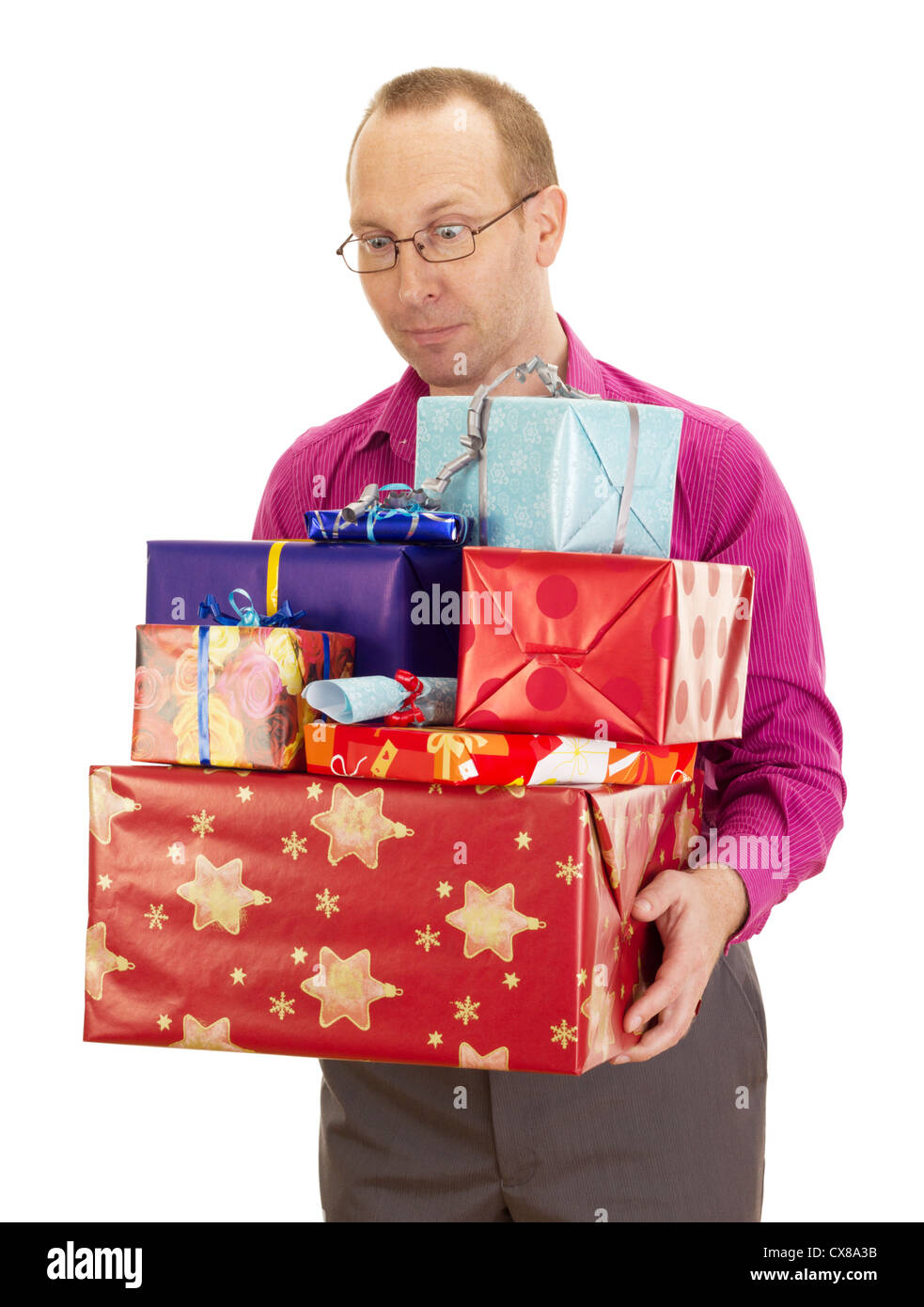 Business person with a lot of gifts Stock Photo - Alamy