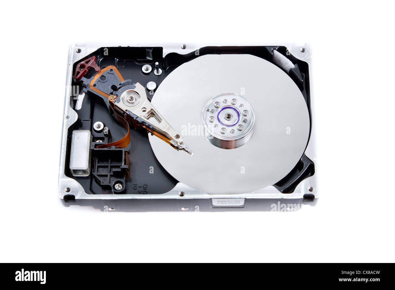 open hard drive unit on white background studio shot Stock Photo - Alamy