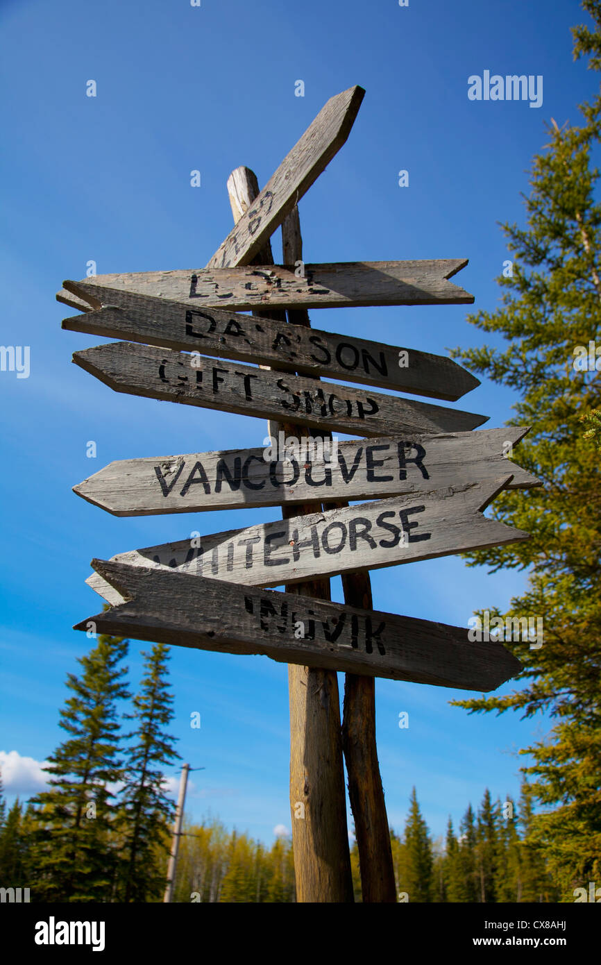 Rustic Canadian Wooden Destination Sign Post; Stewart Crossing, Yukon ...