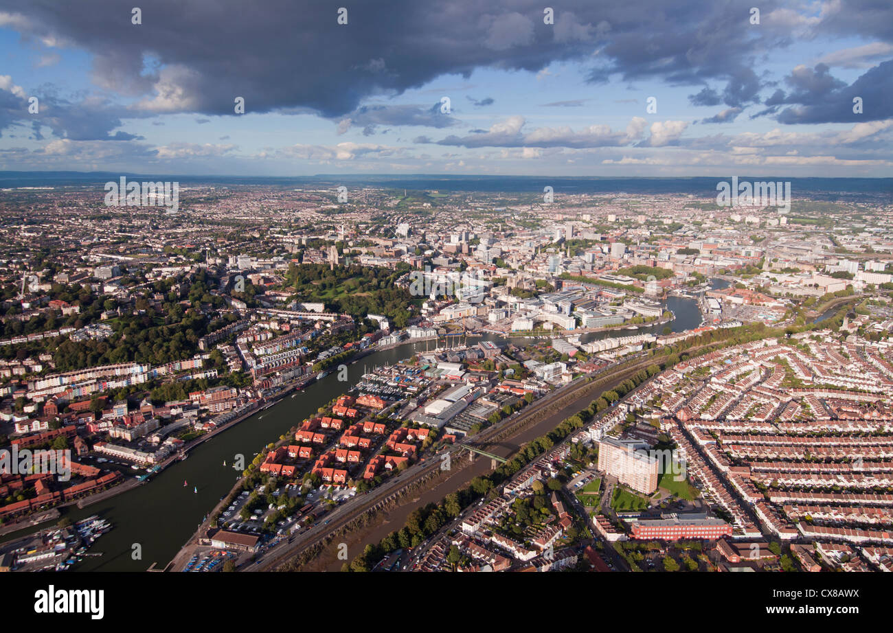 Aerial view of the centre of Bristol showing the Waterfront and River ...