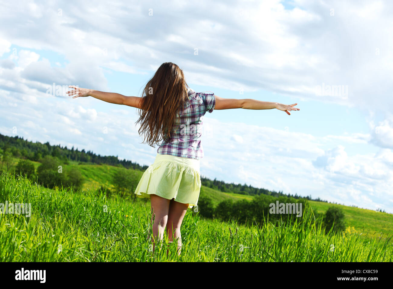summer woman fly in blue sky Stock Photo - Alamy