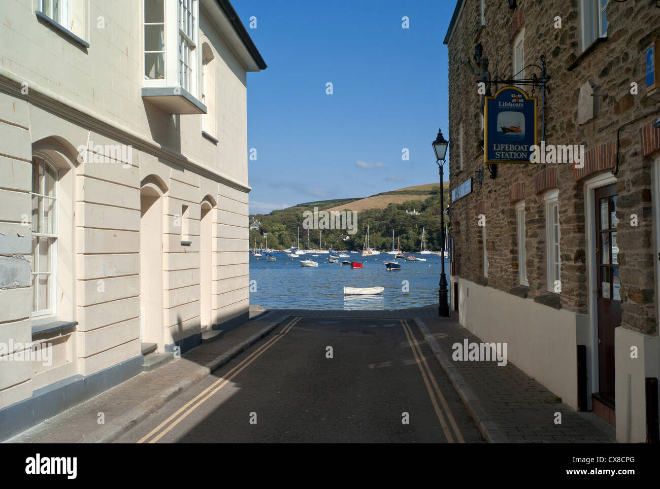 view of the kingsbridge estuary at salcombe harbour port and boatyards ...