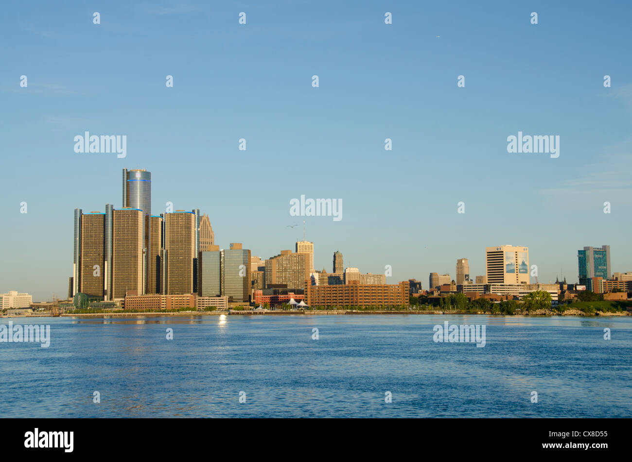 Michigan, Detroit. Early morning city skyline view of downtown Detroit ...