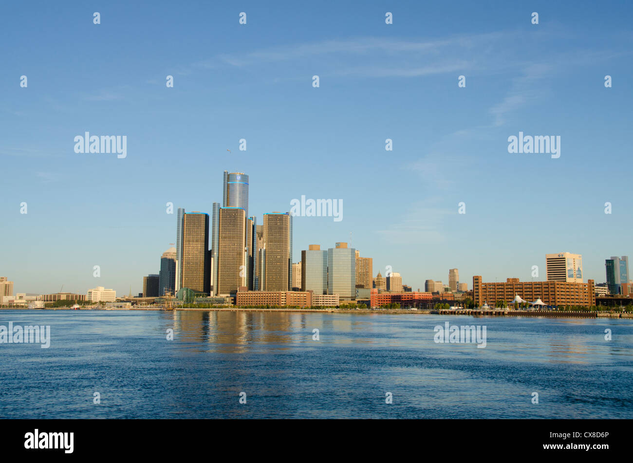 Michigan, Detroit. Early morning city skyline view of downtown Detroit ...