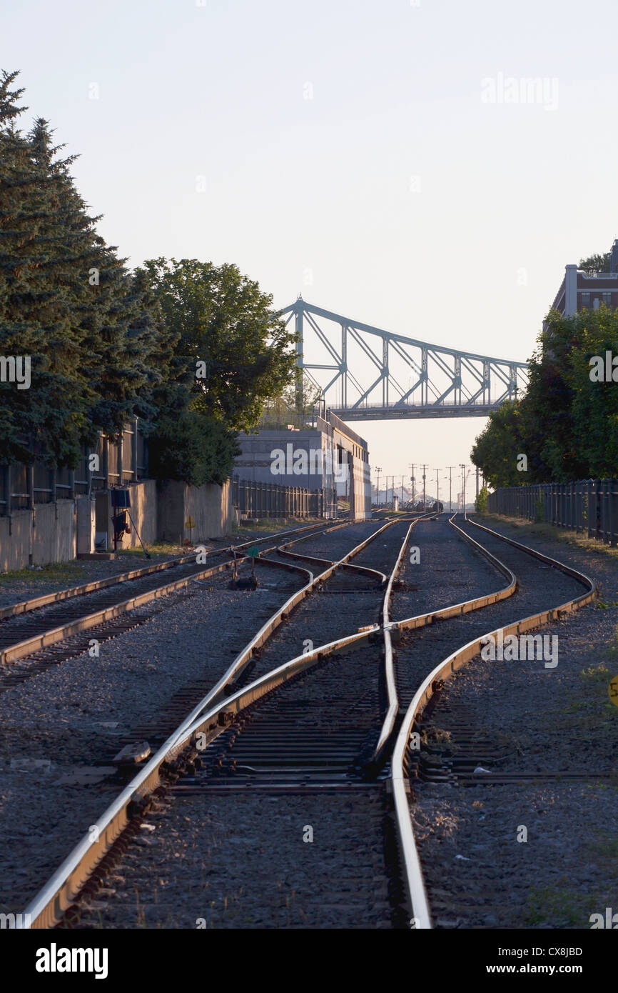 Jacques Cartier Bridge And Railway Tracks Early Morning; Montreal ...