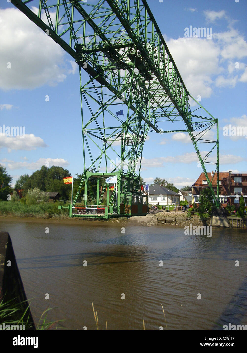 The transporter bridge in Osten, spanning the Oste River in Lower ...