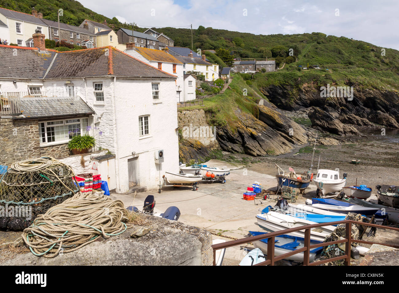 The slipway and harbour at the village of Portloe Cornwall England UK ...
