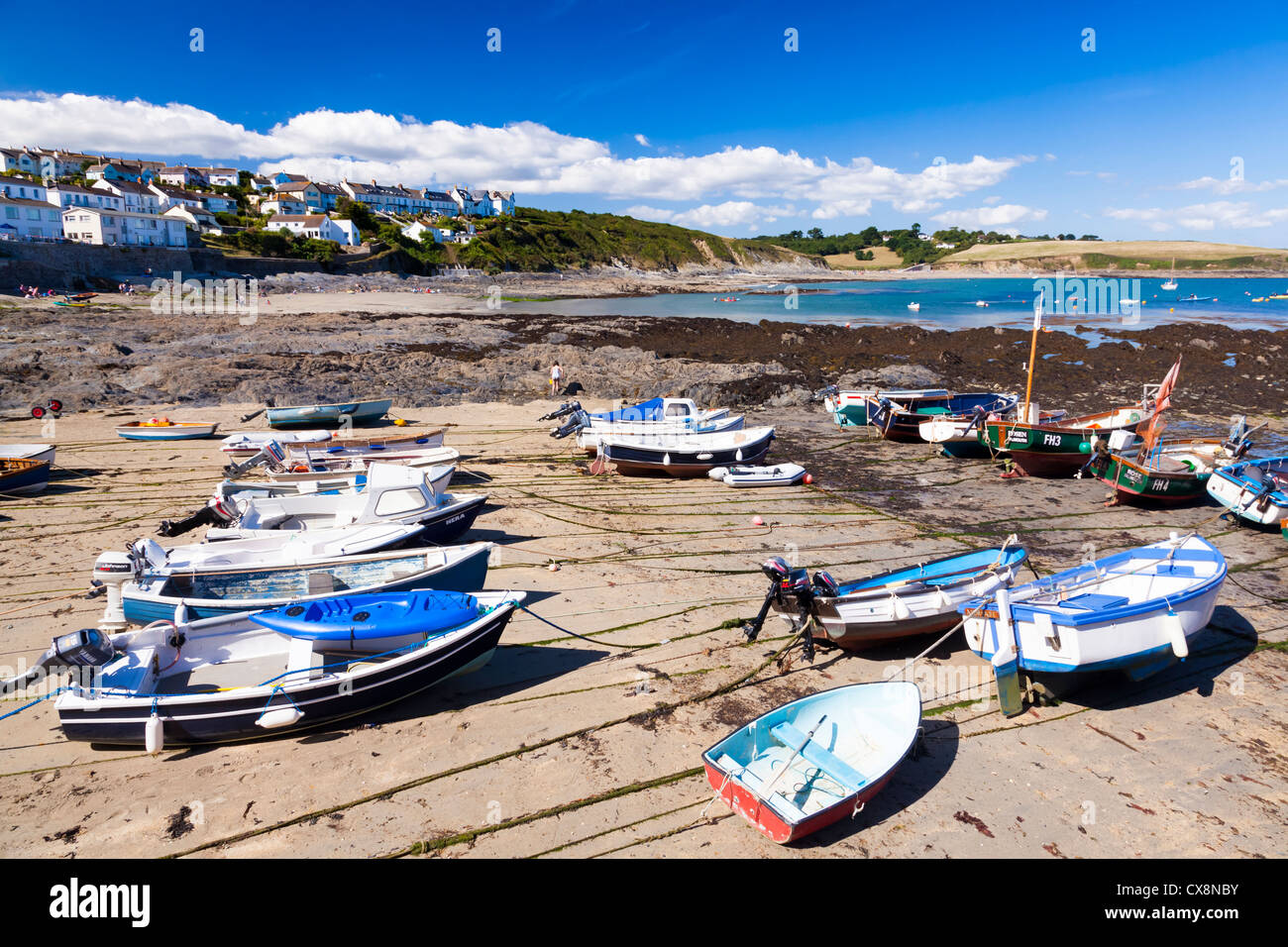 Small fishing boats in harbour at Portscatho Cornwall England UK Stock ...