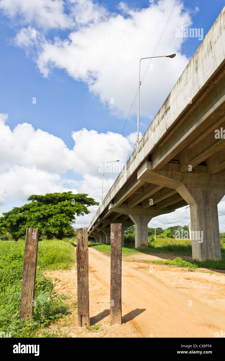 Non-Asphalt Road Under Bypass Road Leading to the City Stock Photo - Alamy