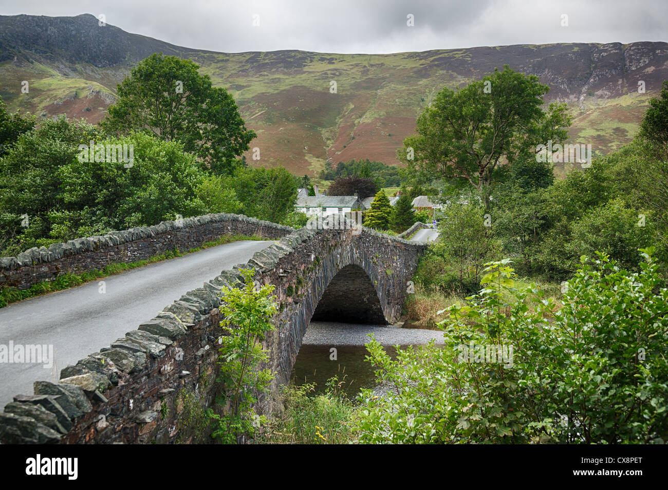 Traditional stone Bridge at Grange in English Lake District Stock Photo ...