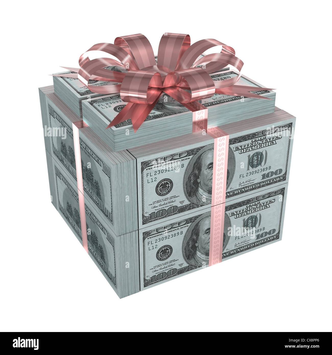 Many dollars in the format of a gift box Stock Photo - Alamy