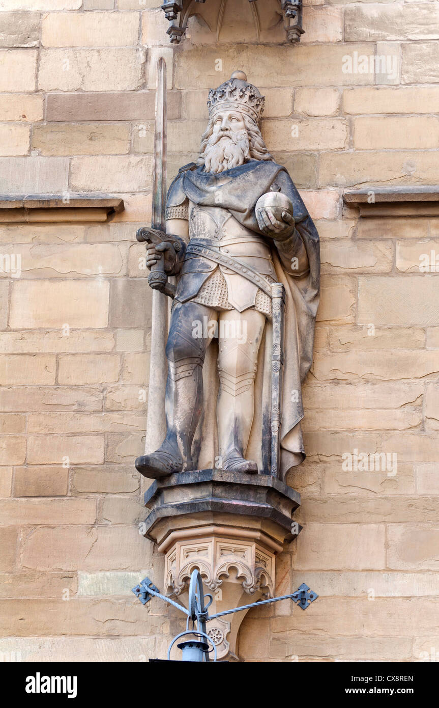 Statue on the Town Hall of the Peace of Westphalia, Osnabruck, Germany ...