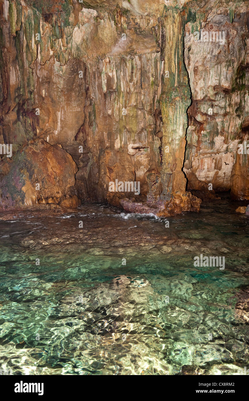 Colourful stalagmite and stalactite in a sea cave, Crete Greece Stock ...