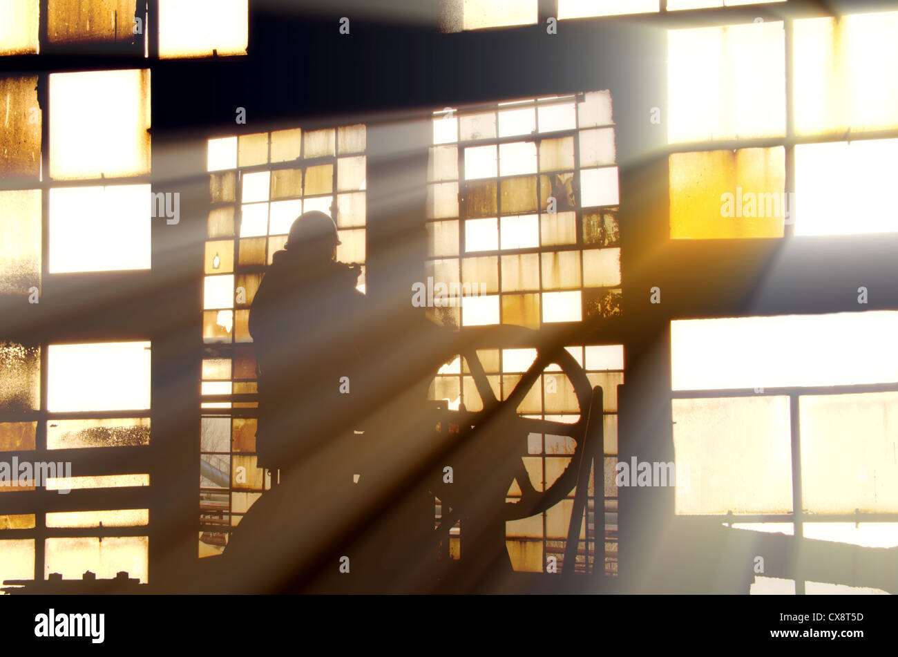 the worker and the window Stock Photo - Alamy