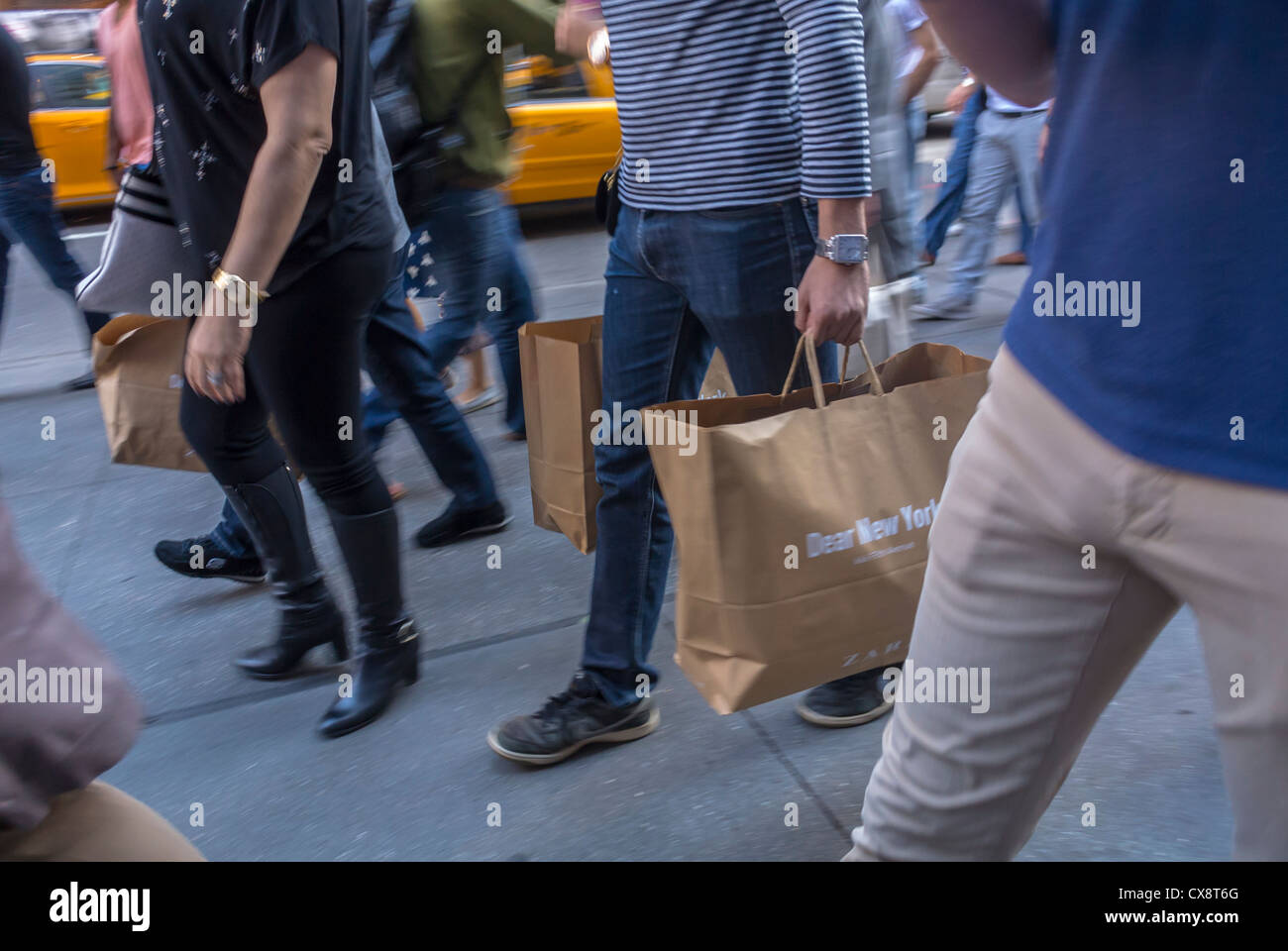 New York, NY, USA, Crowd People Carrying Shopping Bags, Busy Street ...