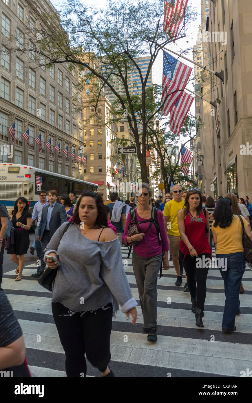 Flags caucasian busy front lively street usa corner hi-res stock ...