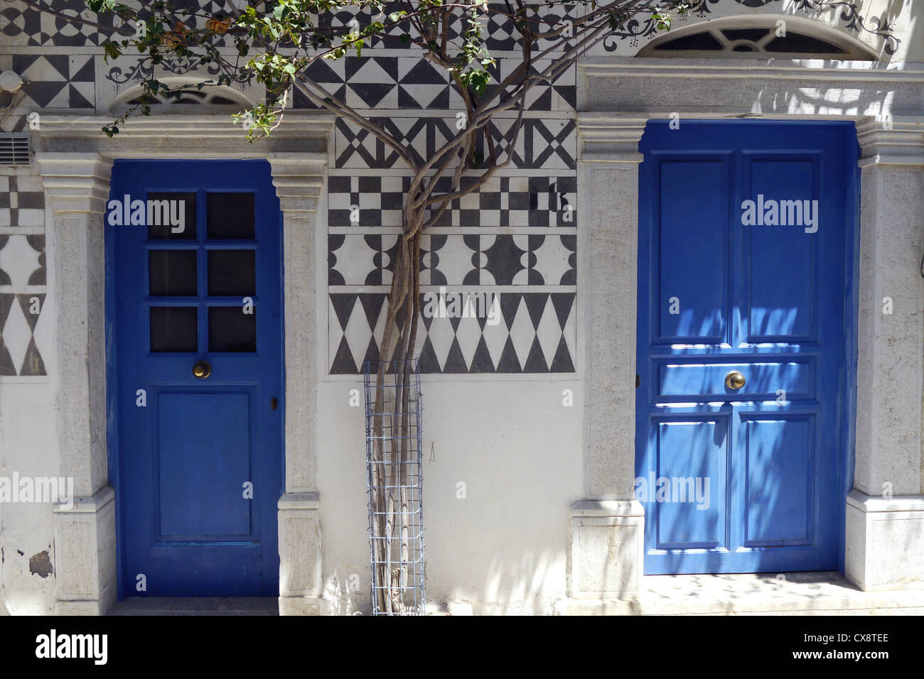 two blue greek doors Stock Photo - Alamy