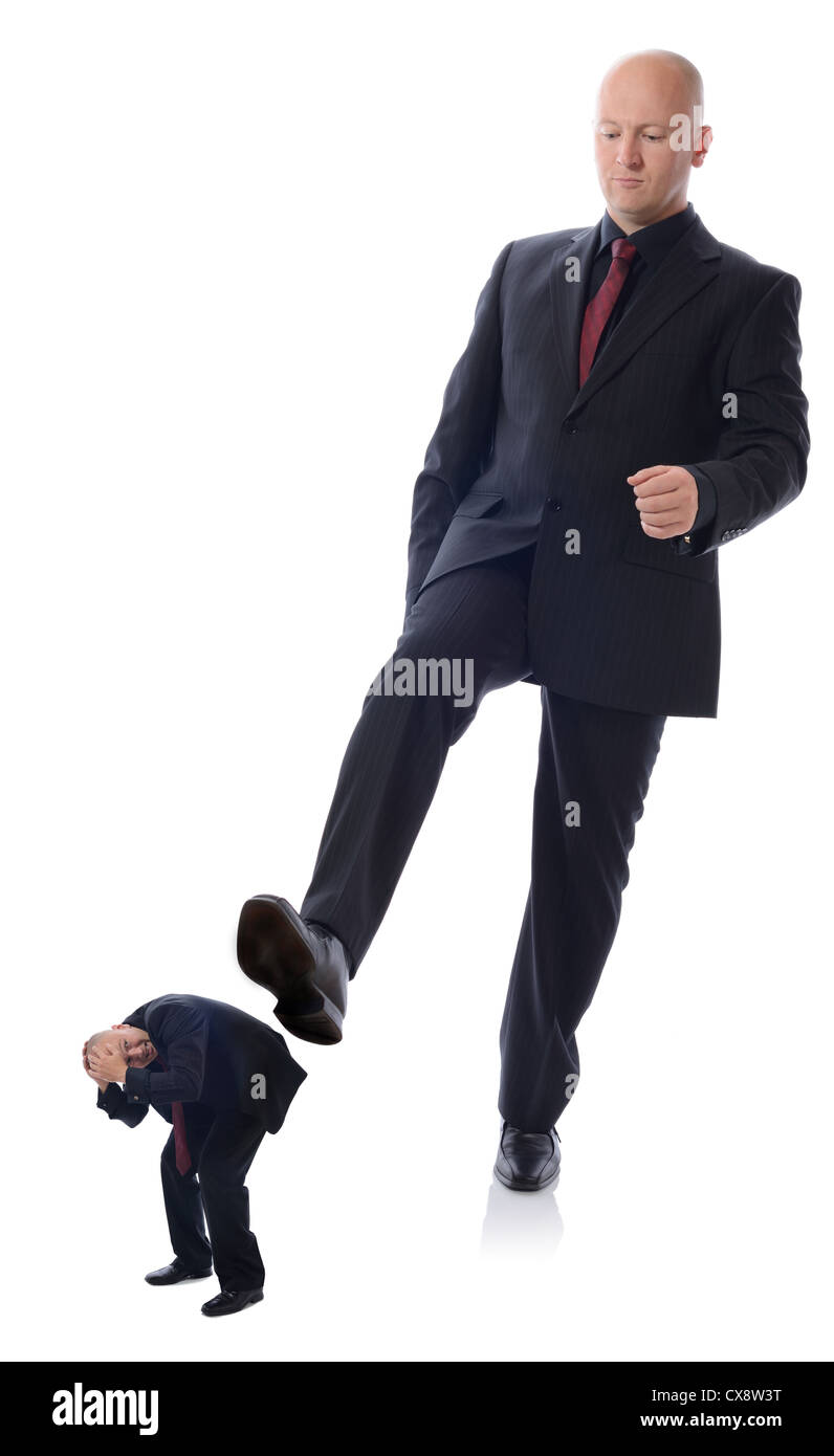 Man in suit stepping on something isolated on white Stock Photo - Alamy