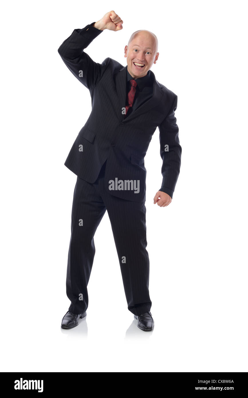 Man in suit victory punch isolated on white Stock Photo - Alamy